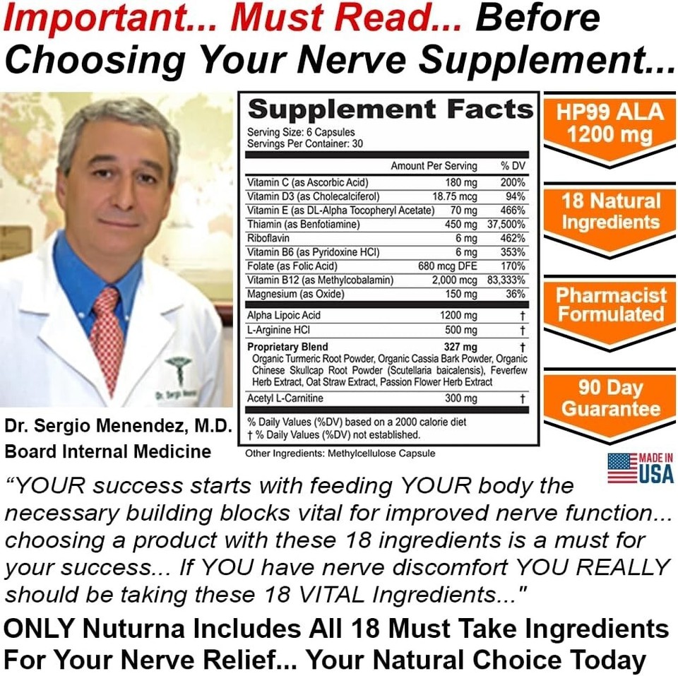 Neuropathy Nerve Nutritional Blend with 1200 mg Alpha Lipoic Acid - 180 ...