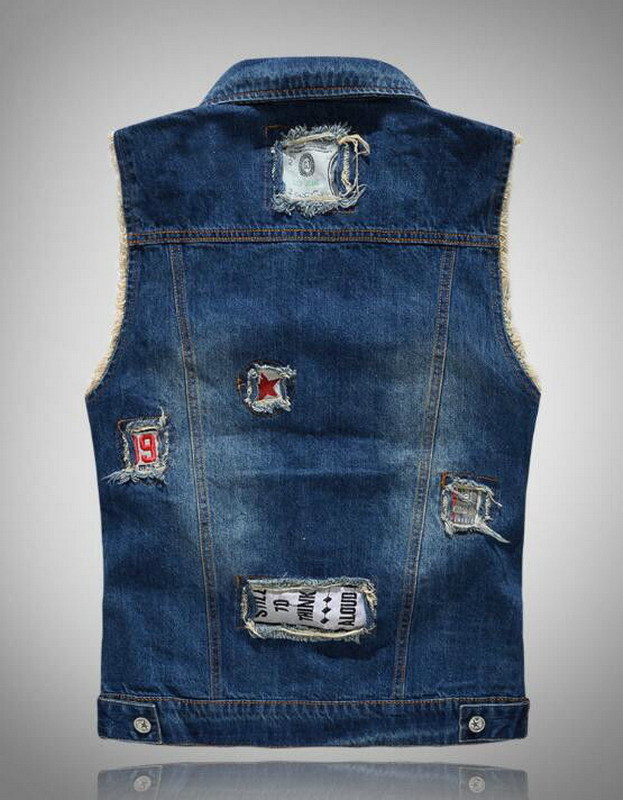 Men Patch Denim Vest Jean Jacket Waistcoat Sleeveless Vintage Punk ...