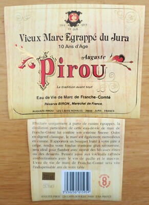 Etiquettes vin Auguste Pirou Vieux Marc egrape du Jura .FRANCE wine ...