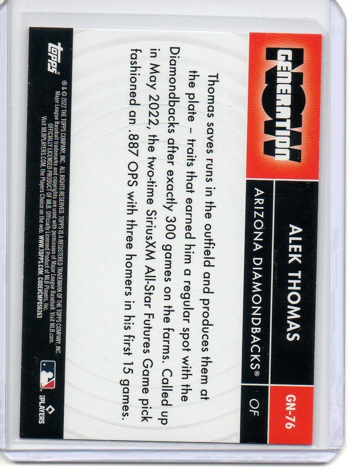 2022 Topps Update Alek Thomas Arizona Diamondbacks #GN-76 Baseball Card ...