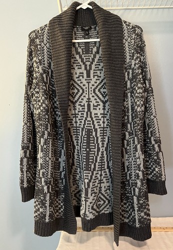 Mid Length Wool Blend Cardigan Talbots Chunky Knit Geometric Metallic ...