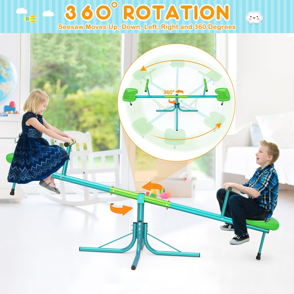Seesaw Sit and Spin Teeter Totter 360 Swivel Kids Outside Toys Set ...