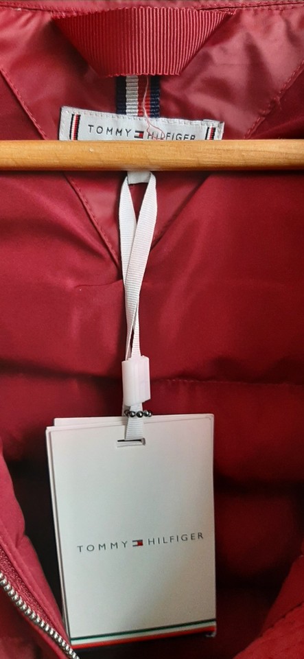 Tommy Hilfiger burgundy light puffer down jacket women XS | eBay UK