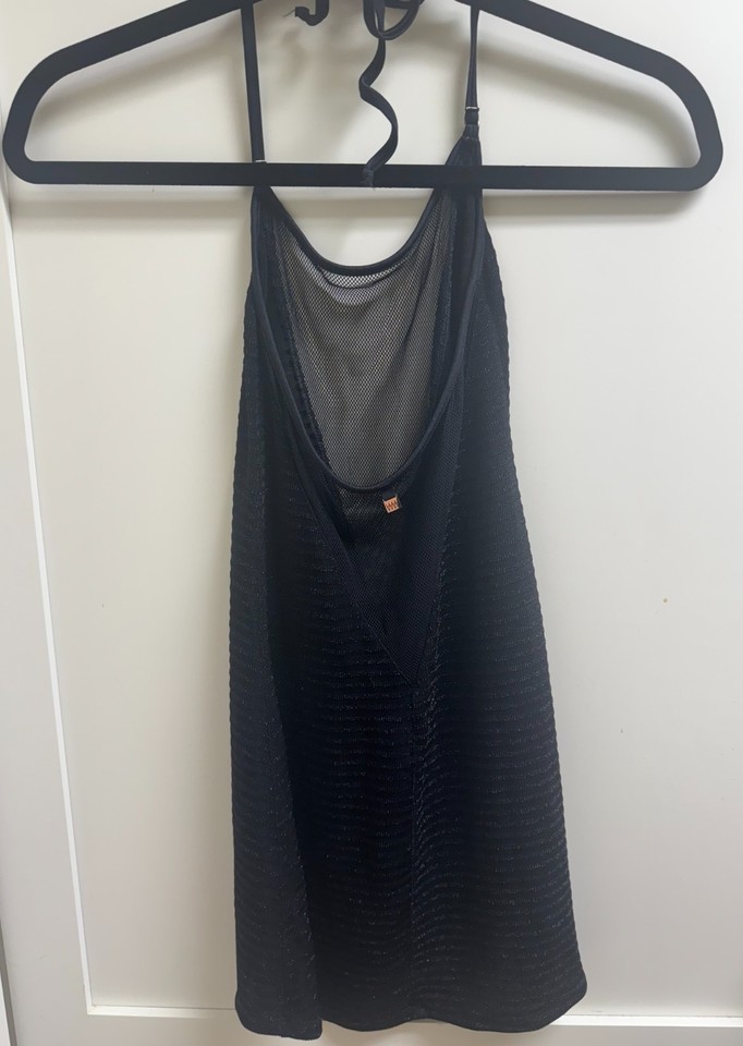 Wicked Weasel Black Halter Tie Neck Mini Dress With Mesh Cutout Front ...