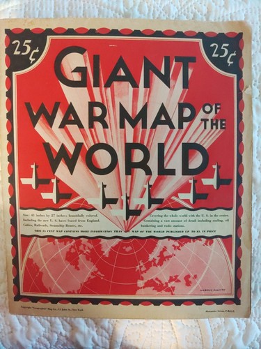 GIANT WAR MAP OF THE WORLD 1940's ORIGINAL 41x27 MAP OF WW2 OCCUPIED ...