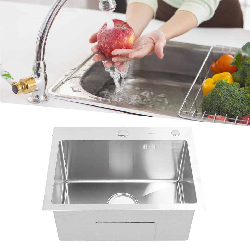 Large Deep Single Bowl Square Stainless Steel Kitchen Sink 500 x 400 x ...