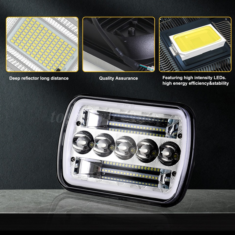 Pair 7X6 LED Headlights Hi/Lo DRL Turn Signal For 82-93 Chevy S10 ...