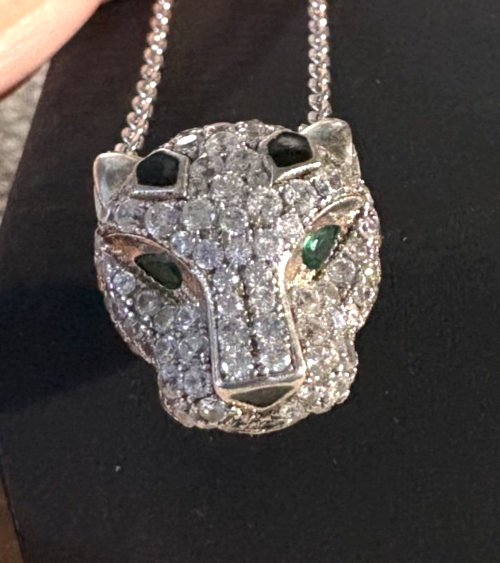 Panthere Crstal Pendant on silvertone Necklace / Chain | eBay