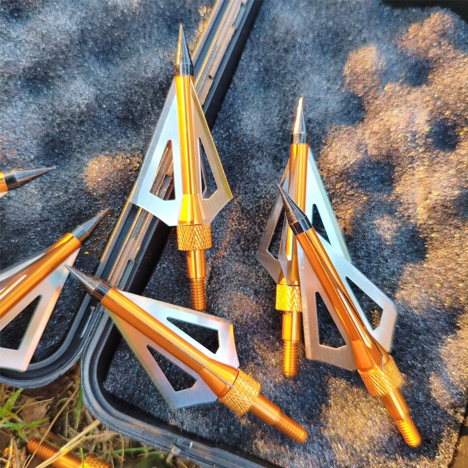 12pcs Hunting Broadheads 100 Grain 3-Blade Arrowheads & Case for Target ...