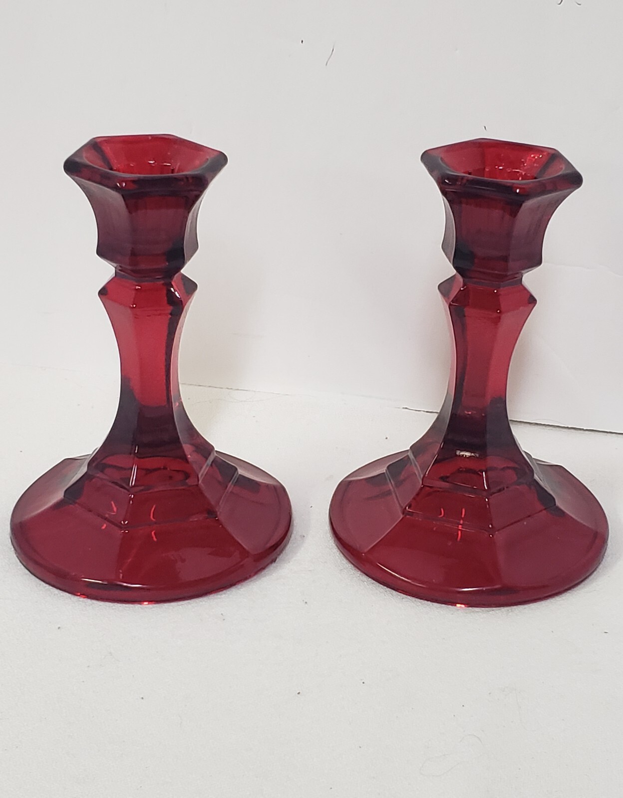 Set Of 2 Ruby Red Taper Indiana Glass Candle Sticks Candle Holders | eBay