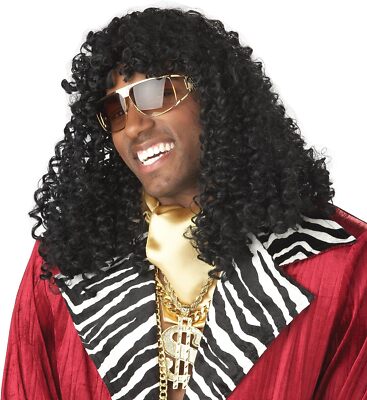 Supa' Freakin Wig Long Pimp Curls Fancy Dress Halloween Adult Costume ...