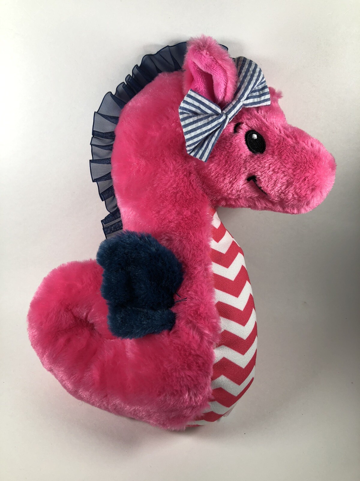 The Preppy Pelican Seahorse Plush Stuffed Animal Toy Pink Navy Chevron ...