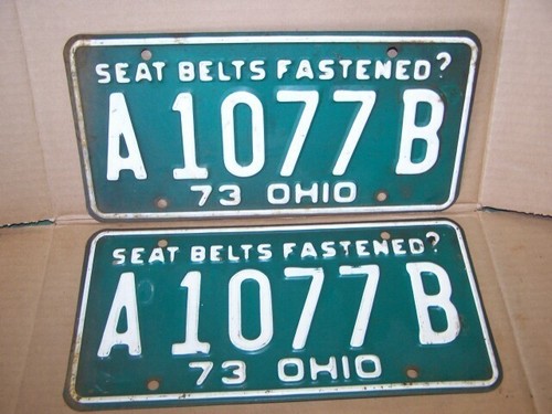 Ohio License Plates Year 1973, Tag #A1077B, Set of Two | eBay