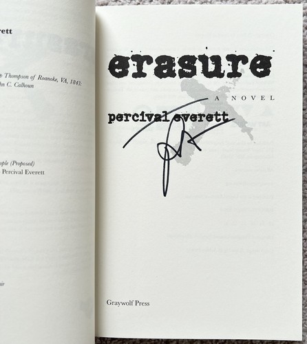 Percival Everett Signed In Person ERASURE Paperback Book - RARE ...