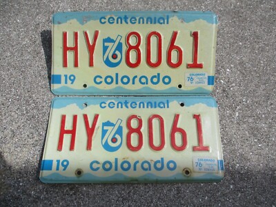 Colorado 1976 Centennial license plate pair # HY 8061 | eBay