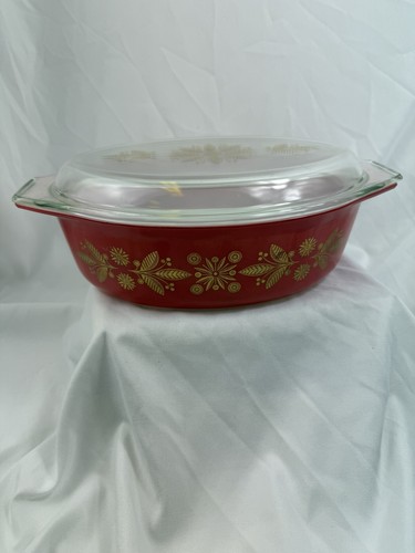Vintage 1960s Pyrex Red Golden Poinsettias Casserole Dish 045 Christmas ...