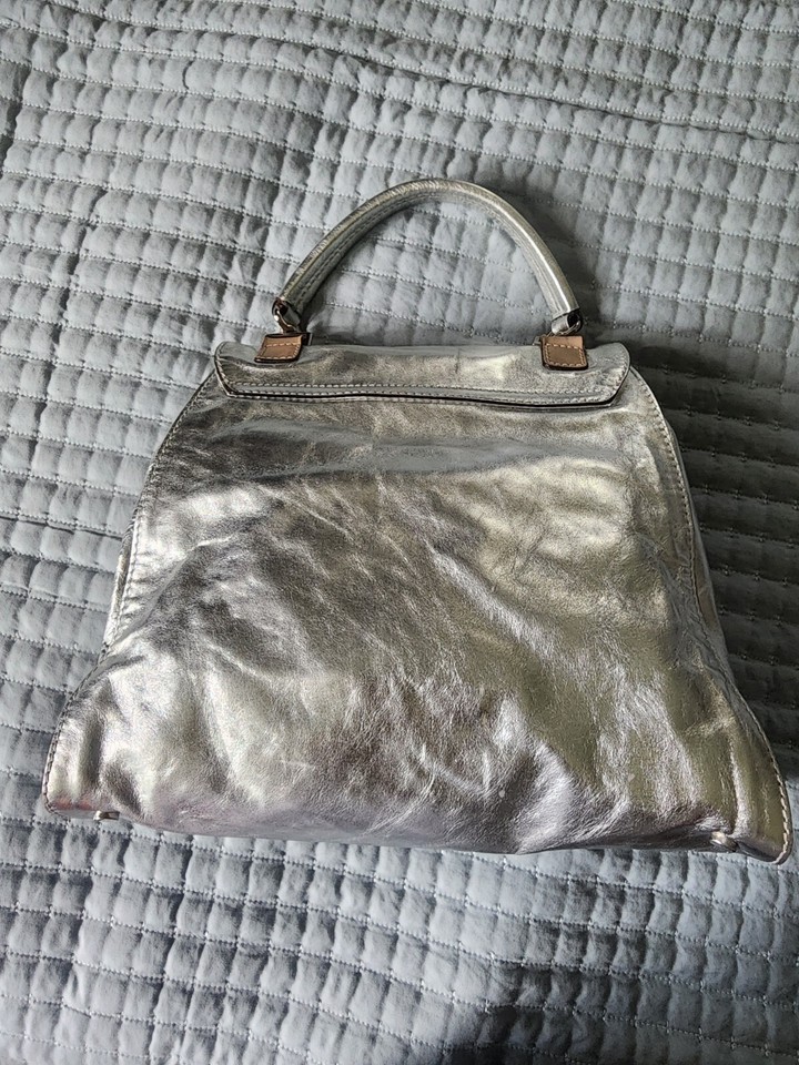 Handbag Abro Leather Metallic SILVER Purse Shoulderbag Purse | eBay