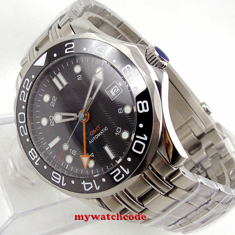 41mm Bliger Sterile Black Dial Sapphire Glass GMT Bracelet Automatic ...
