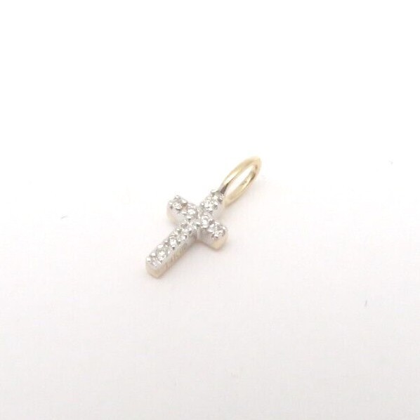 14K Gold Finish Tiny Lab Created Diamond Cross Silver Pendant Necklace ...