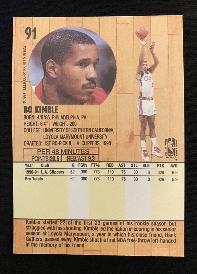 1991 Fleer Bo Kimble #91 LA Clippers | eBay