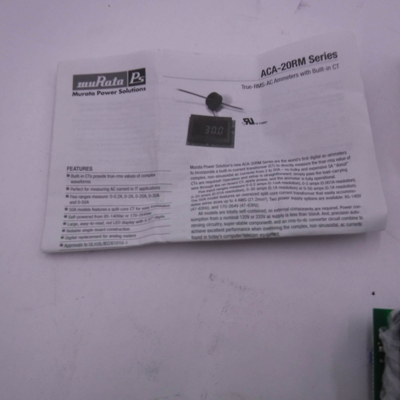 Single Murata Digital Panel Meter ACA-20RM-5-AC3-RL-C 4922000 30A Input ...