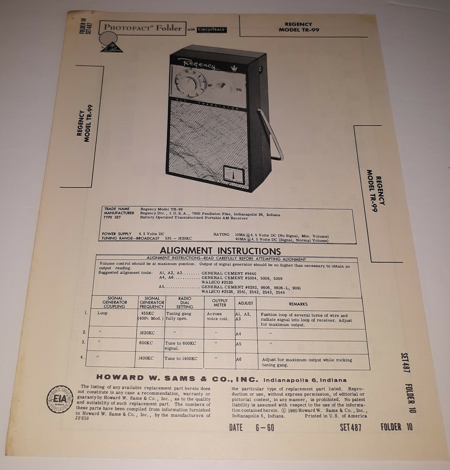 Regency Model TR-99 Photofact Folder | eBay