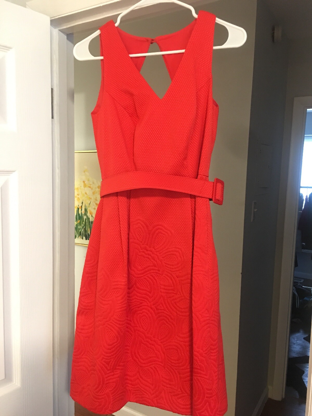 Kay Unger Dress 2 Watermelon Floral Embroidered Flare Bottom Open Back ...