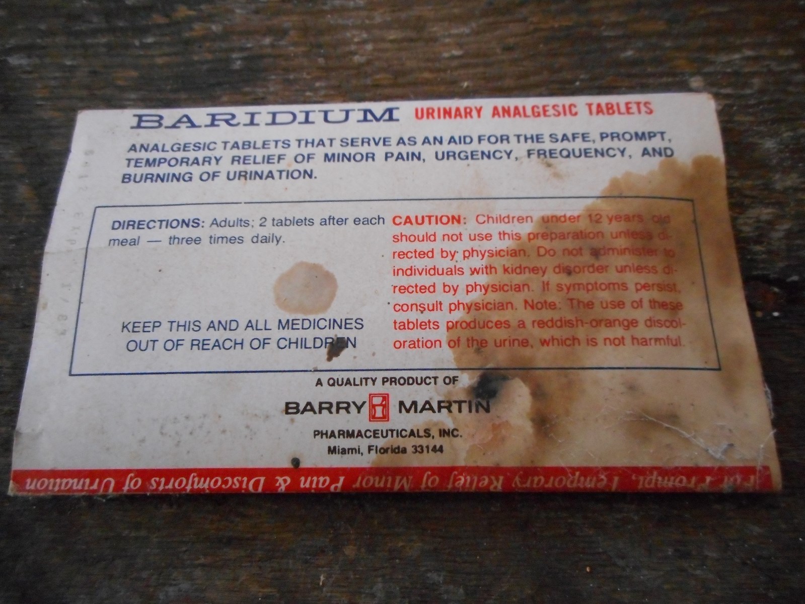 Rare Vintage Baridium Urinary Analgesic 32 Tablets Barry Martin ...