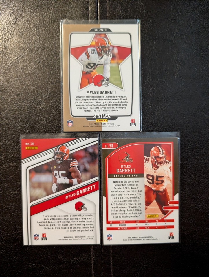 Myles Garrett Football Card Lot (3) Cards Absolute Green Elite Green ...