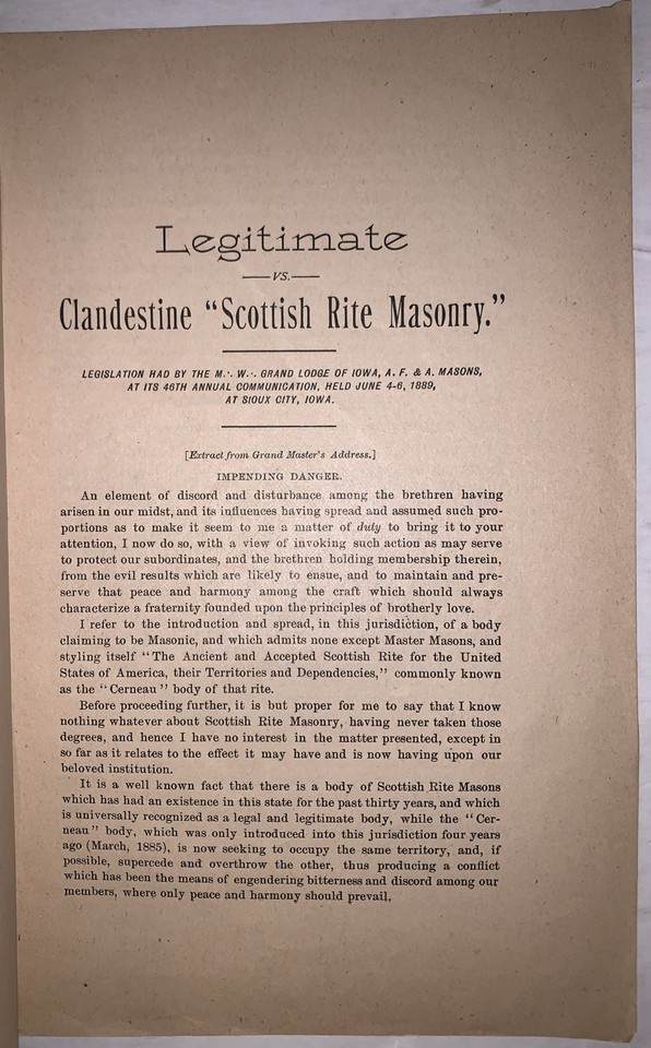 1889, 1st, Légitimes Vs Clandestine Écossais Rite Maçonnerie ...