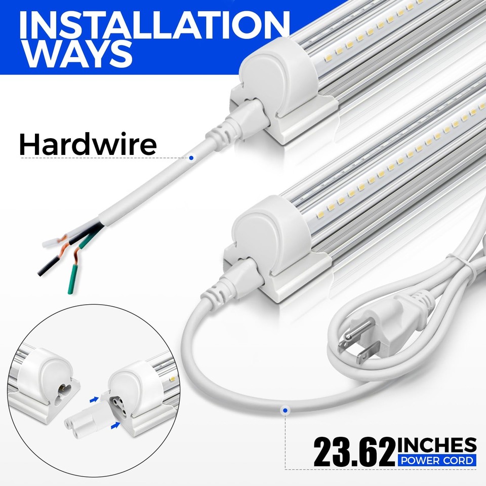 5000K 1.5FT LED Shop Light 3450lm 25w T8 Tube Light Linkable Fixture 2 ...