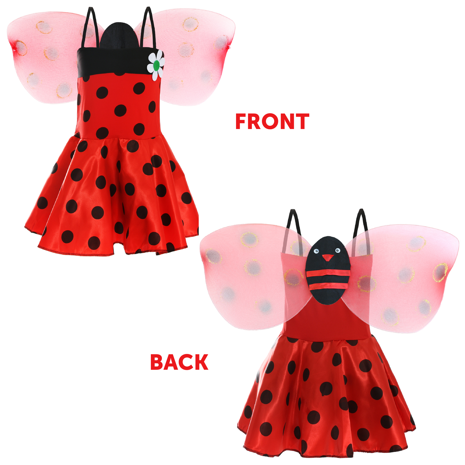 GIRLS LADYBIRD COSTUME INSECT CHARACTER SCHOOL BOOK WEEK FANCY DRESS ...