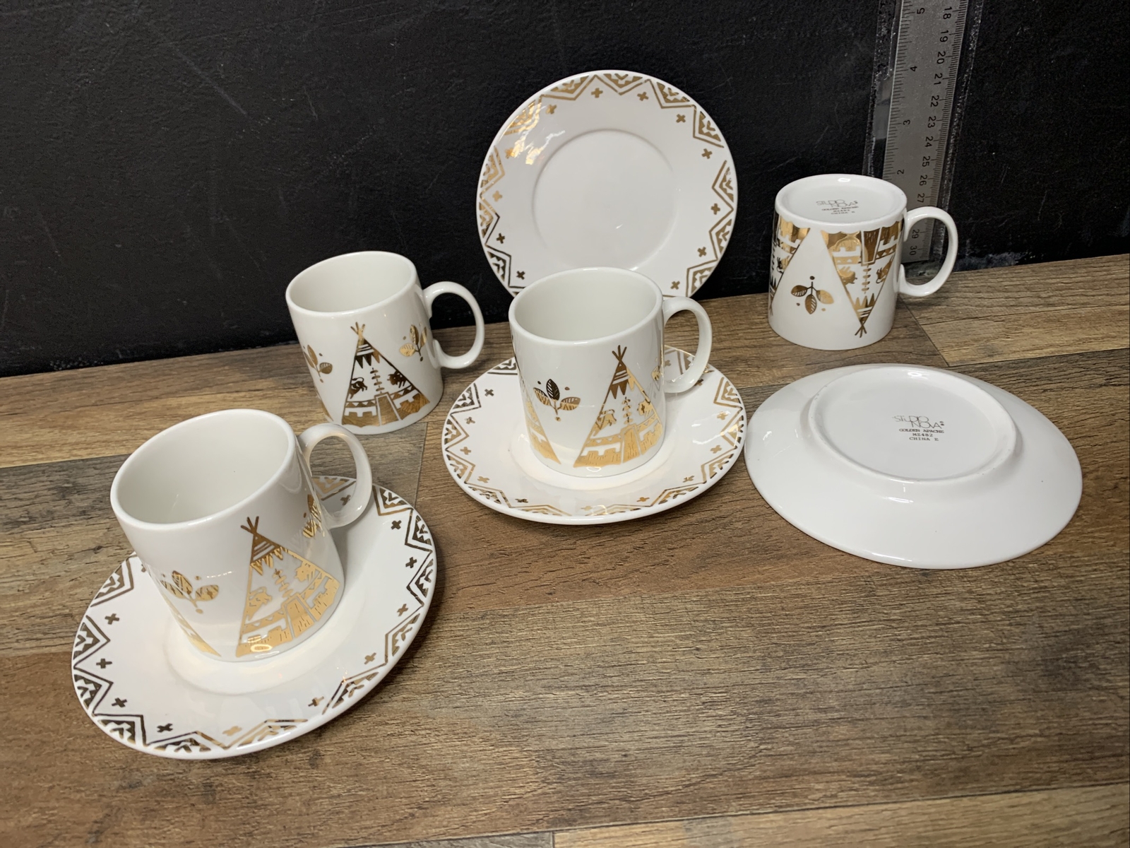 Set of 4 Studio Nova Golden Apache Moka Cup & Saucer Set Gold Native Tribal | eBay