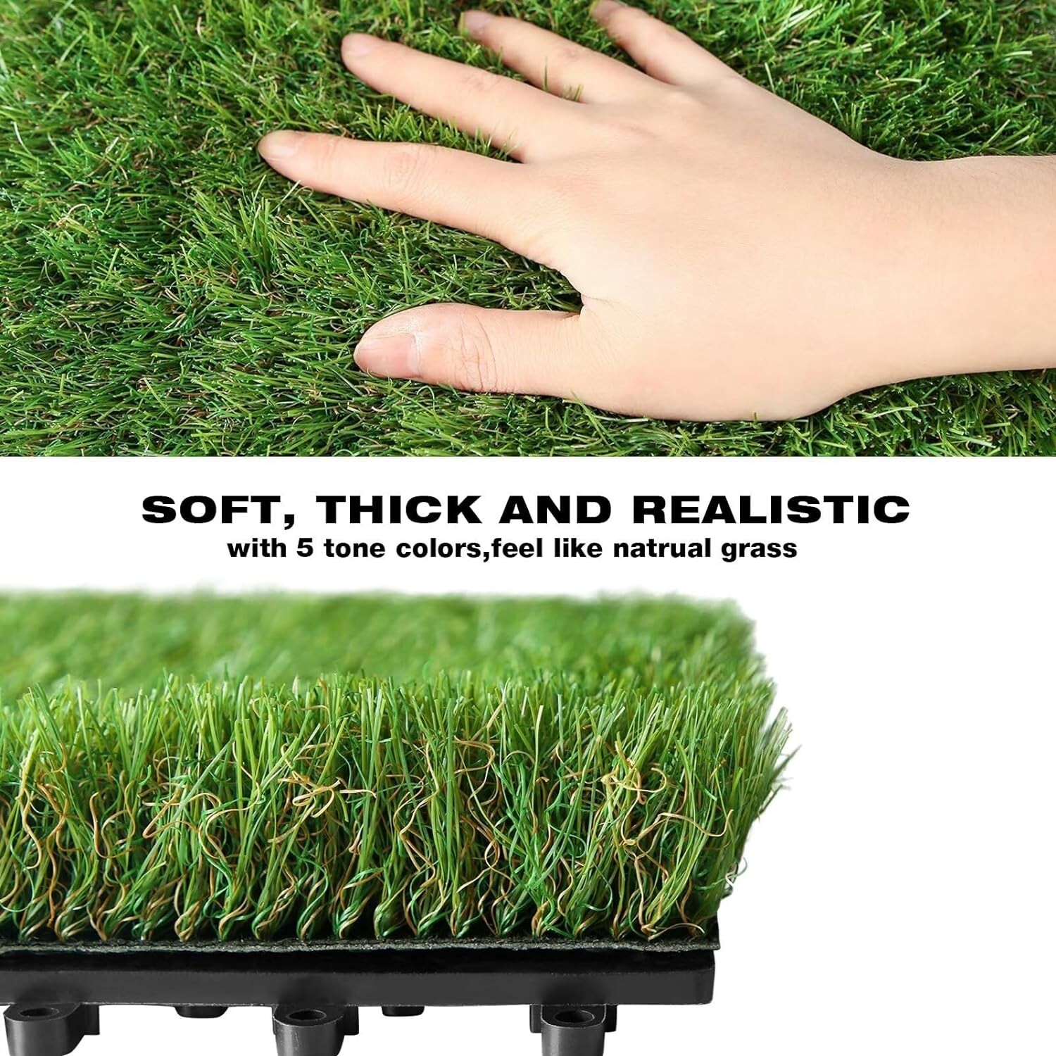 XLX TURF Green Artificial Grass Tiles Interlocking Turf Deck Set 9 Pack ...