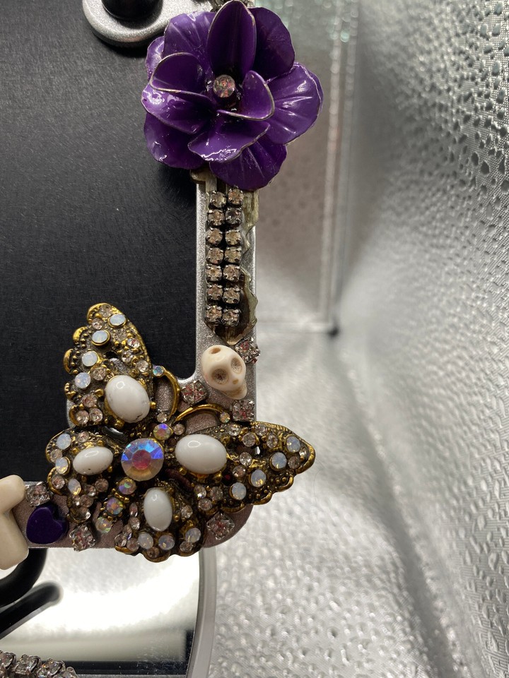 Purple Flower Bling Motorcycle License Frame. 3D Charms- Cross-Flower ...