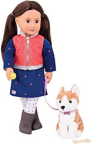 Our Generation- Leslie and Pet Husky Accessories Pets & 18 inch Doll ...