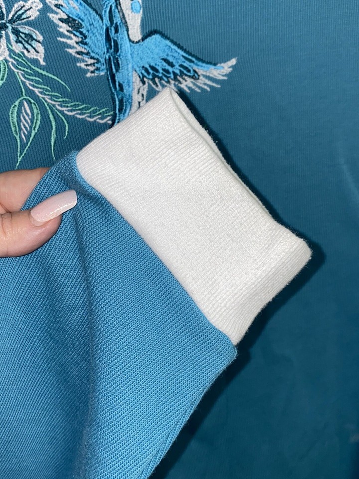 Bob Mackie Embroidered Songbird Zip Up Jacket Size XL Teal B*B | eBay