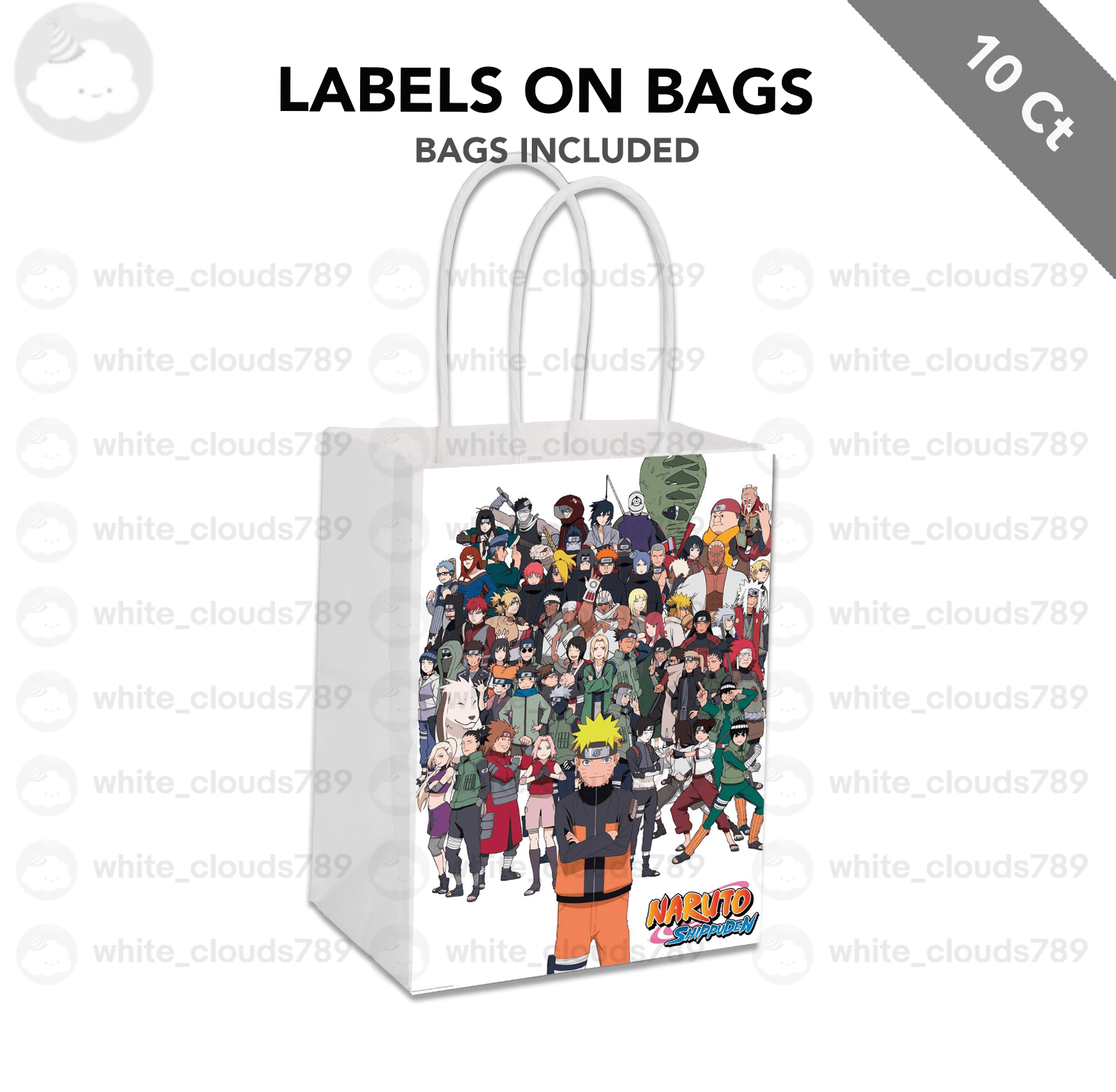 10 Naruto Group Labels on White Kraft Gift Bag Birthday Party Favor 5.5 ...