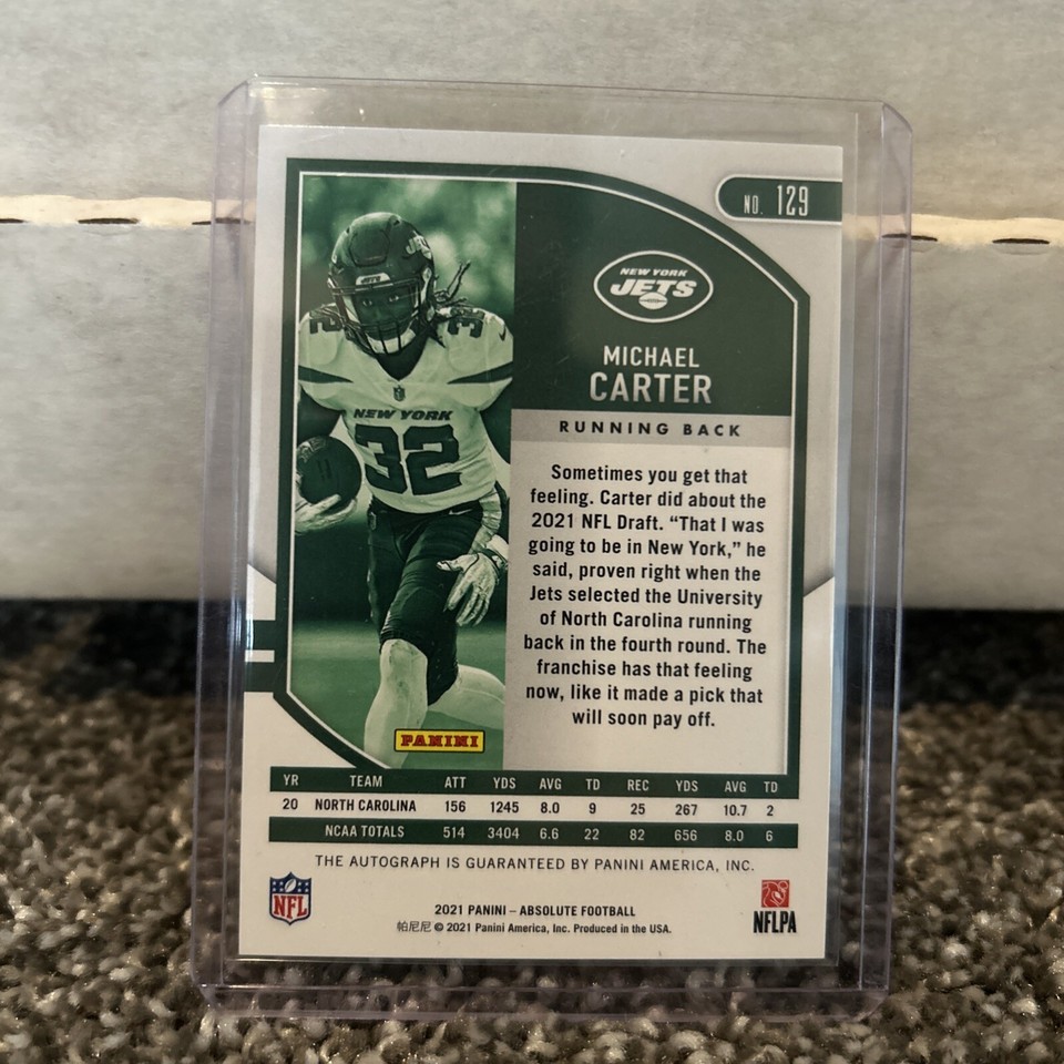 Michael Carter 2021 Absolute Rookie RC Signature Autograph #129 NY Jets ...