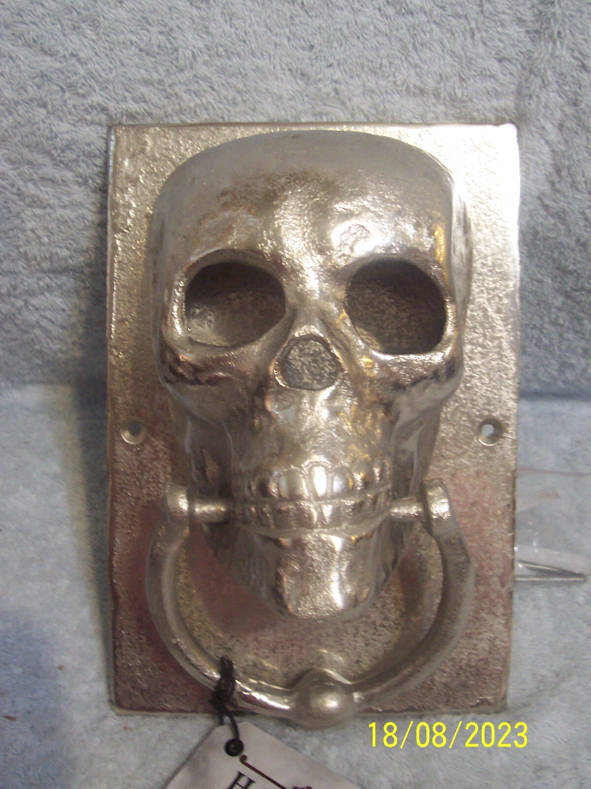 Halloween Skeleton Skull Silver Metal Door Knocker New 6" X 8.5" | eBay