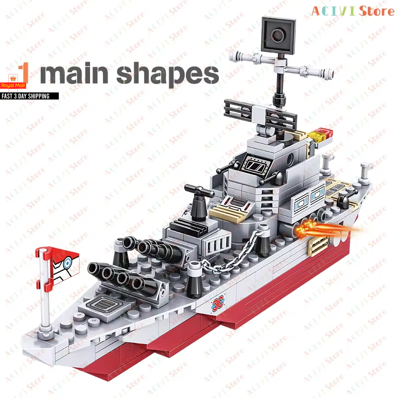 Navy War Chariot Ship Army Boat Plane Model Warships Building Blocks ...