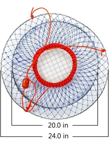 Wire Grid Bottom Crab Nets Two Ring Crab Kit with Harness and Bait Clip ...