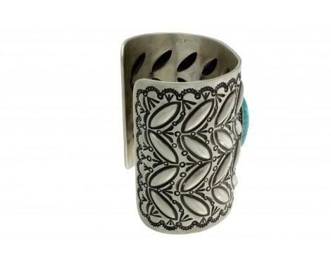 Herman Smith, Kingman Turquoise, Wide Sterling Silver Cuff, Navajo, 7 ...