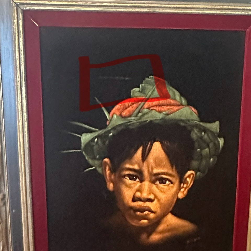 VTG 1950s Large Bill Erwin Honolulu Velvet Painting Boy in Straw Hat ...
