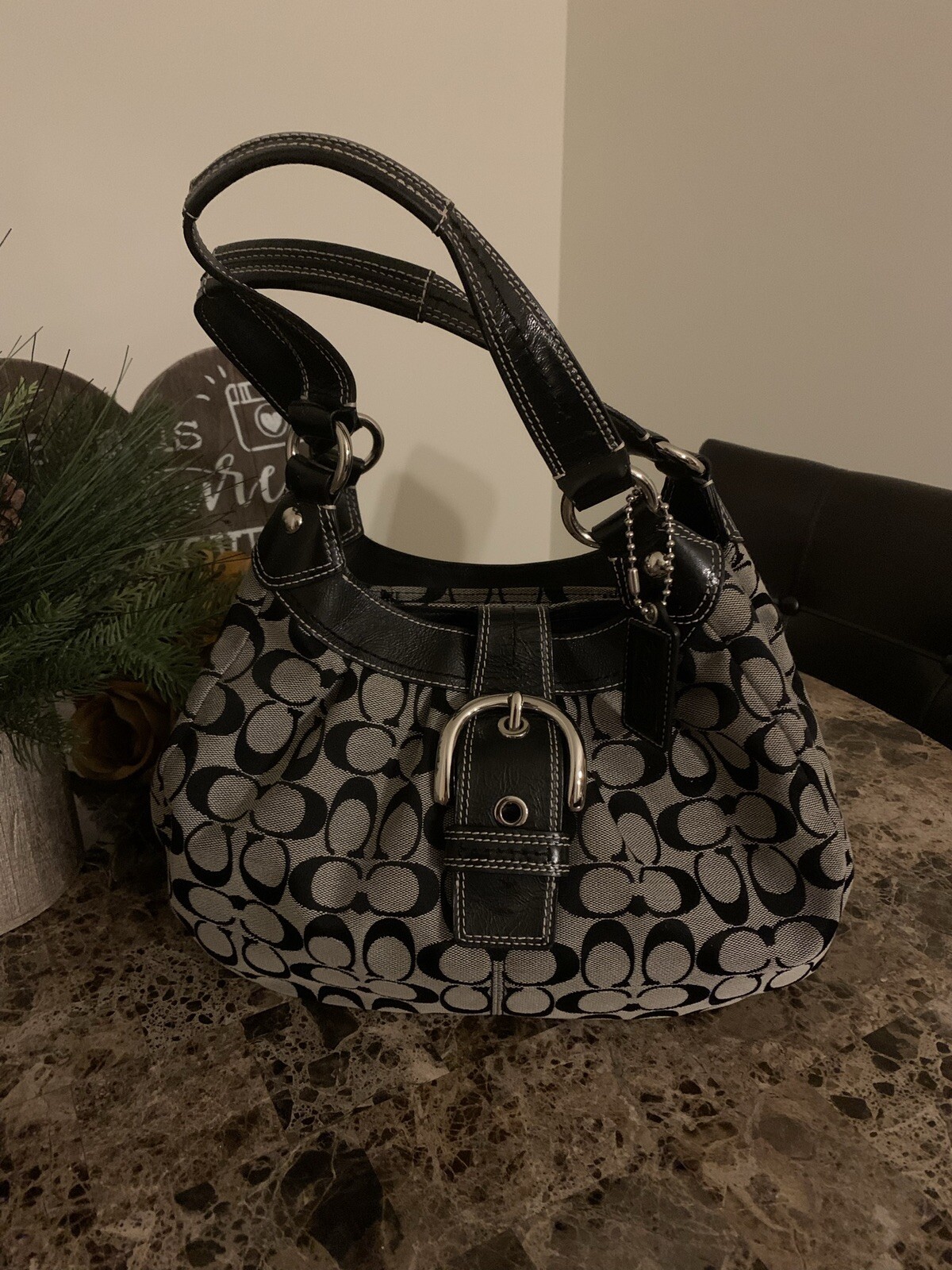 coach grey and white logo handbag COA - Gem