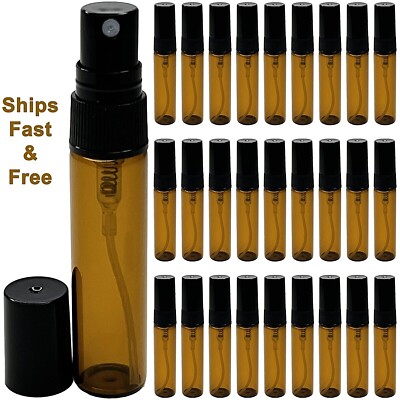 5ml 0.17oz amber glass spray empty perfume bottle black atomizer lid ...