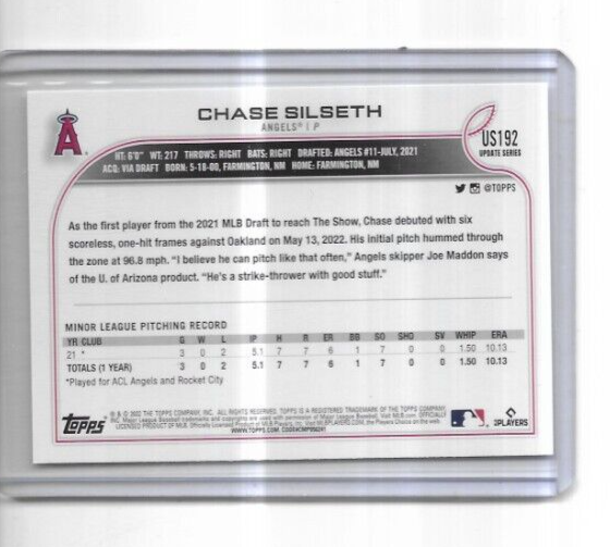 2022 Topps Update #US-192 Chase Silseth Los Angeles Angels Rookie Card ...