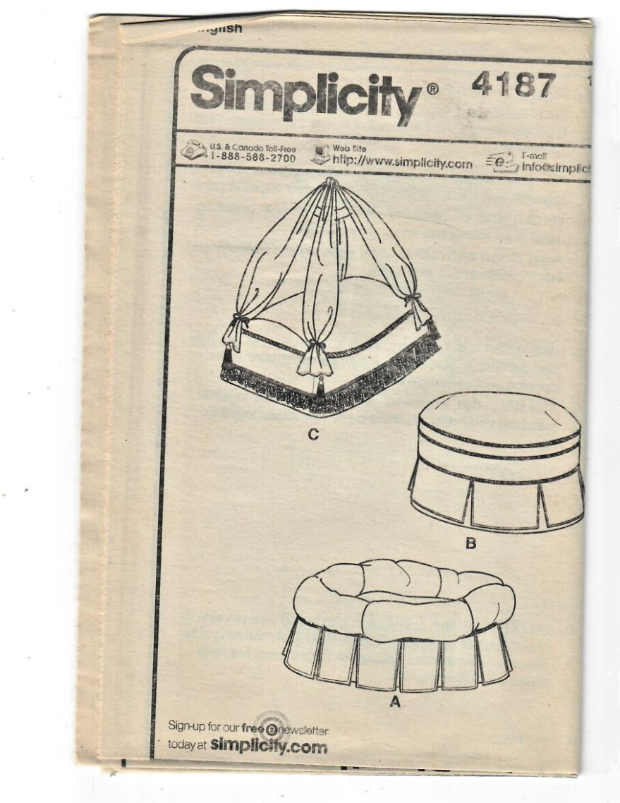 Sewing Pattern Simplicity 4187 Dog Pet Canopy Bed Fancy Skirted Beds ...