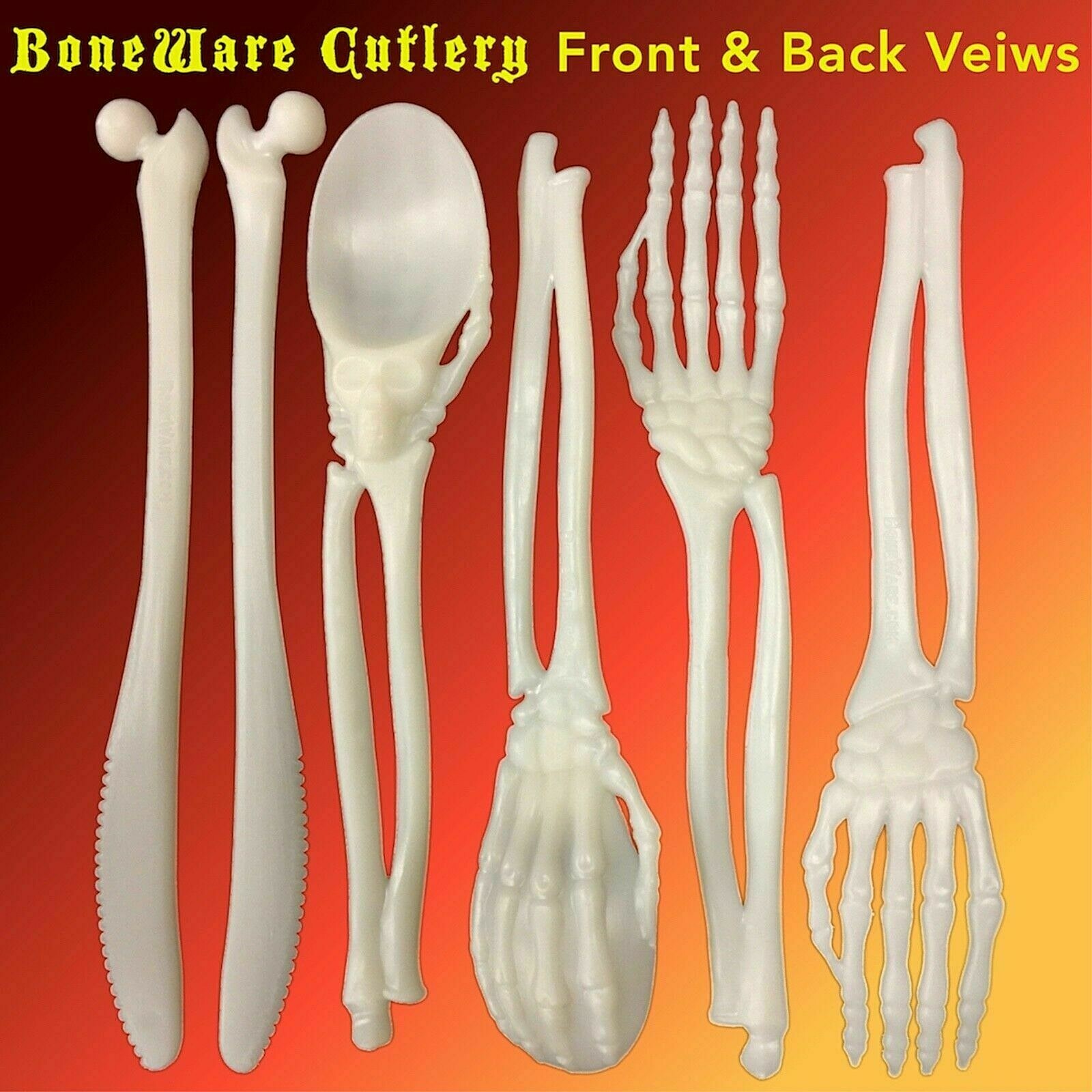 Skeleton Plastic Cutlery Halloween Party Reusable Tableware Boneware 12 ...
