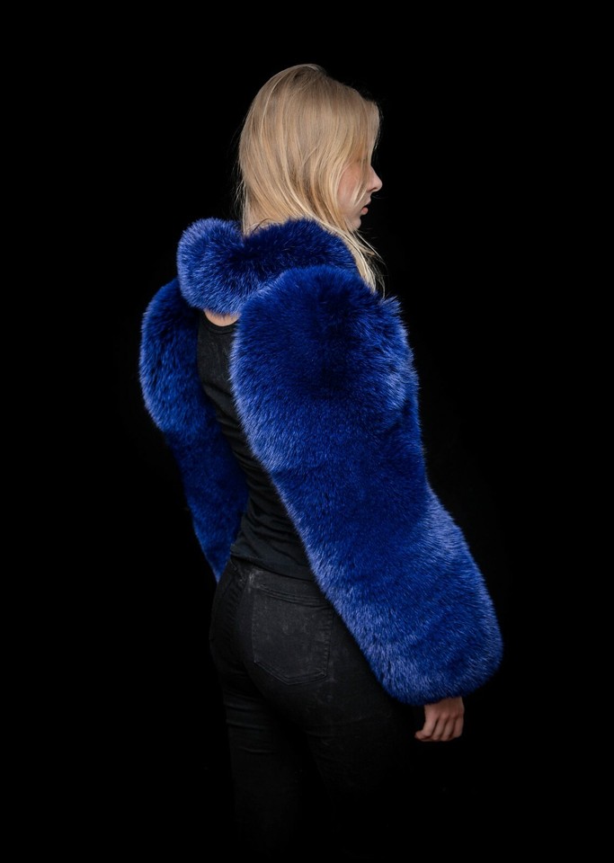 Genuine Indigo Blue Fox Fur Women's Handmade Arm Warmers Sleeves ...